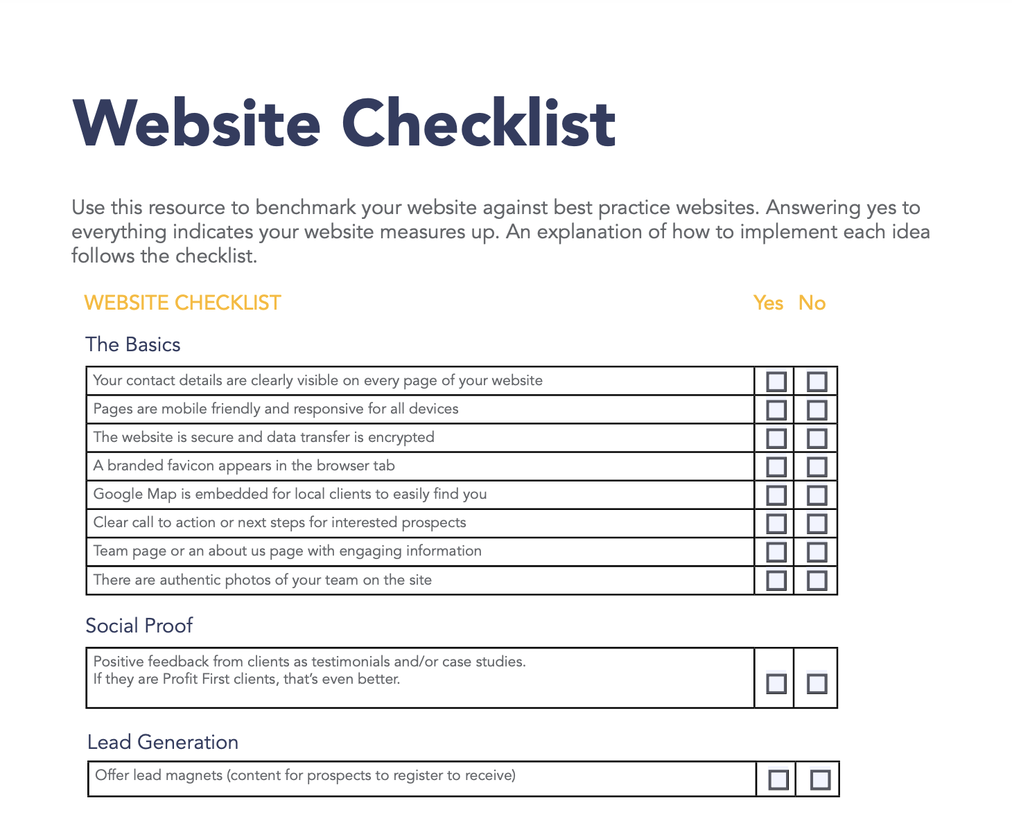 Website Checklist - Bizink