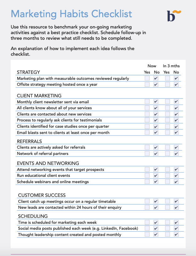 Marketing Habits Checklist - Bizink